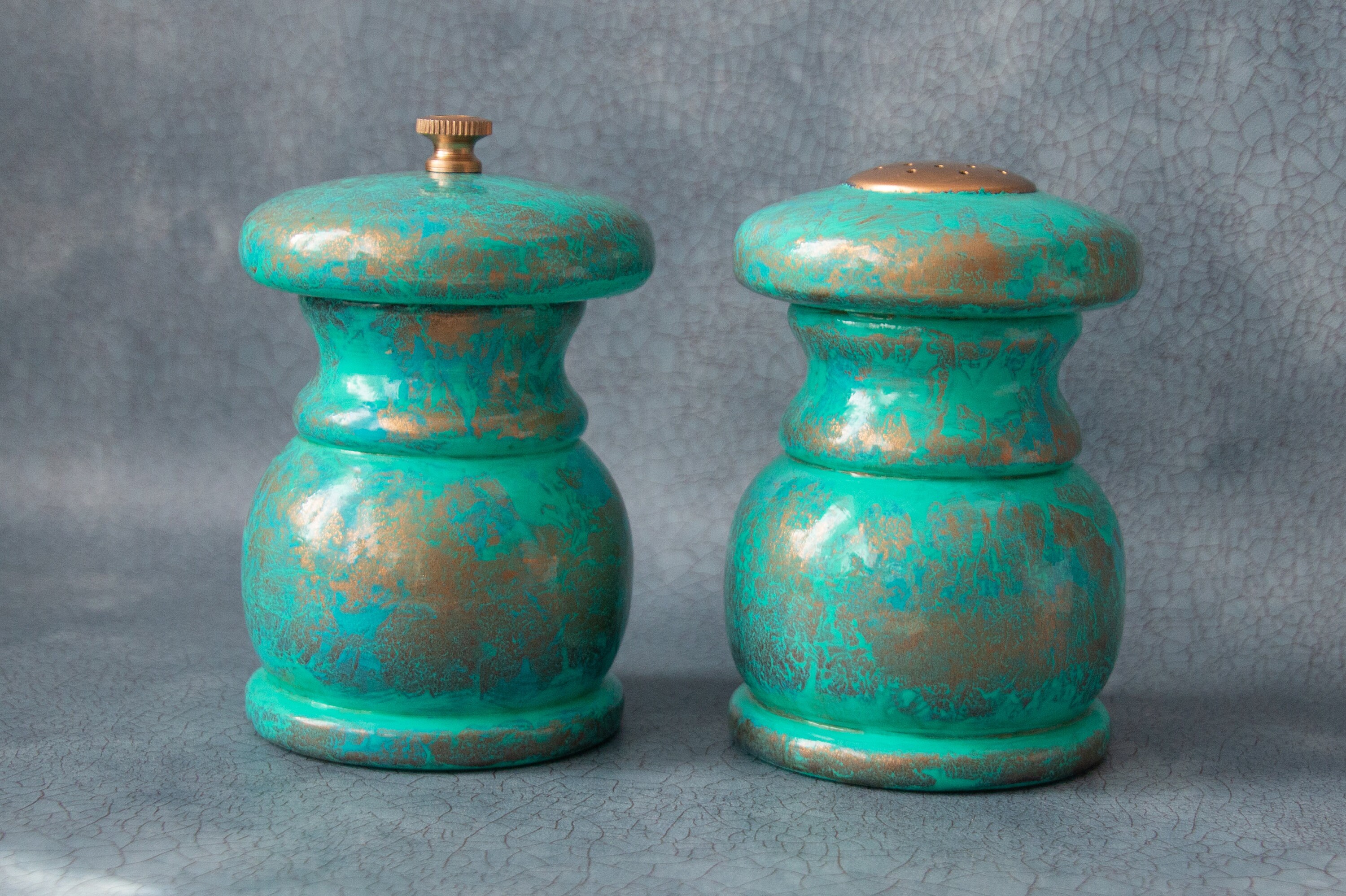 4 Hand Painted Pepper Mill & Salt Shaker OOAK Sea Foam - Etsy