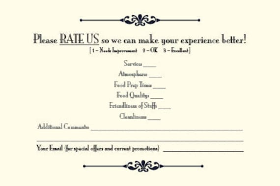 Restaurant Rate/survey Card - Etsy