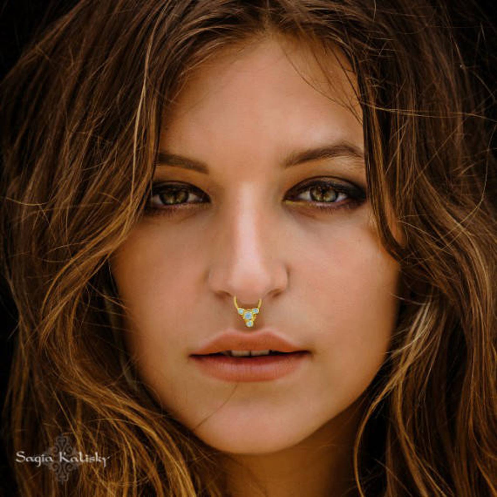 Gemstone Septum - Gold Plated Septum With Labradorite for Pierced Nose ...
