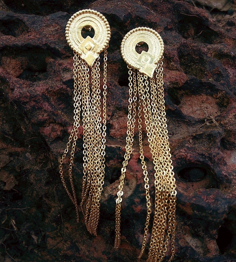 Statement Earrings, Long Gold Fringe Earrings, Unique Long Earrings ...
