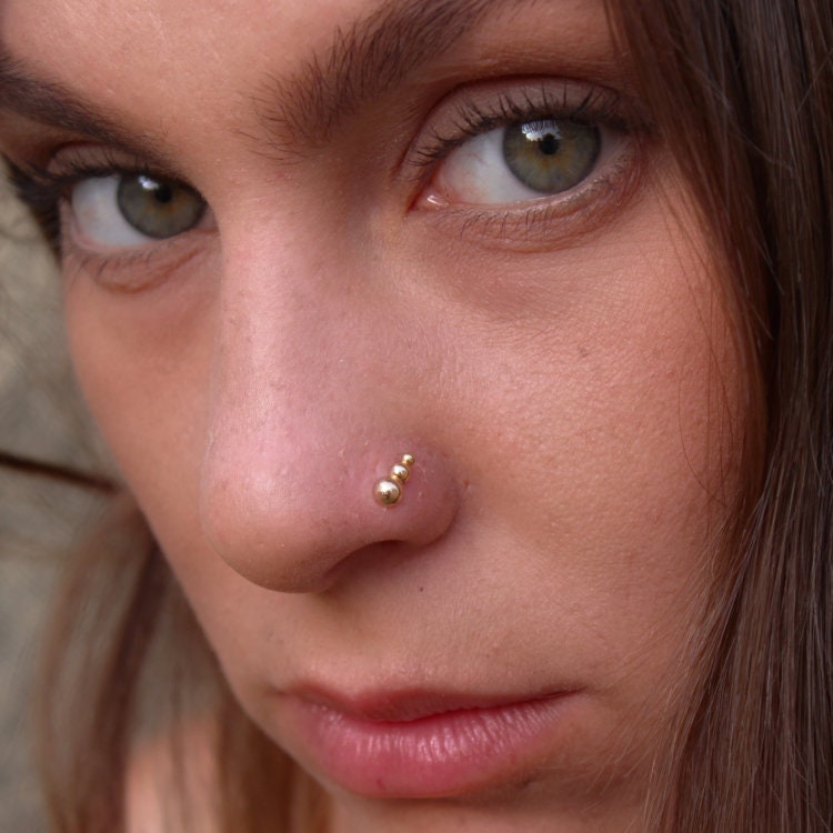 Three Dot Nose Stud 14k Solid Gold Nose Stud 22g Nose Stud | Etsy