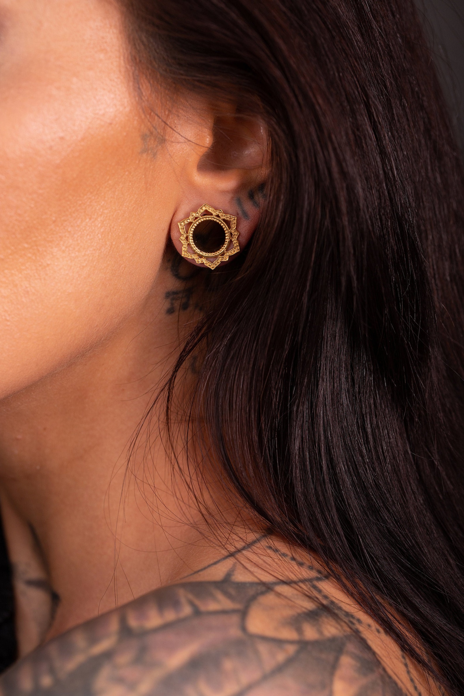 Ear Tunnels Brass Tunnels Lotus Tunnel Tribal Ear Tunnels | Etsy