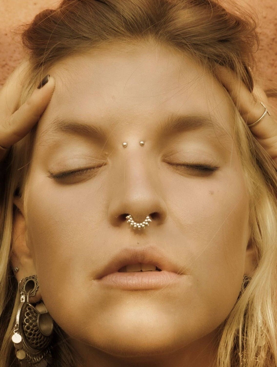 Tribal Septum Ring, Gold Septum Jewelry, 24K Gold Nose Ring for Pierced ...