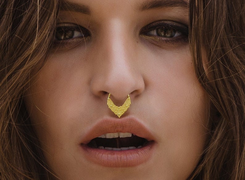 Solid Gold Septum Ring Septum Piercing 14K Septum Ring | Etsy