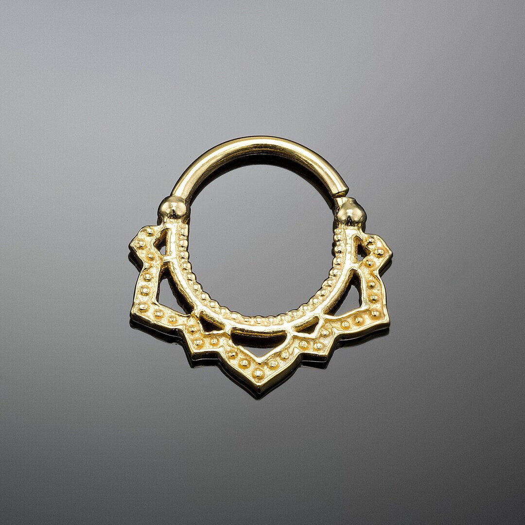 14k Solid Gold Septum Ring, Lotus Septum Ring, Solid Gold Septum ...