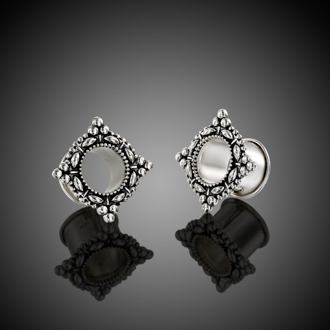 Ear Gauges, Gauge Jewelry, Tunnels, Ear Tunnels, Sterling Silver Floral ...