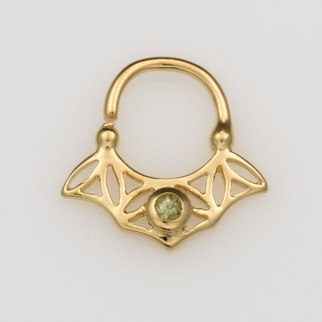 Septum Ring , Flower of Life , Septum Stone Ring Gold Plated on Silver ...