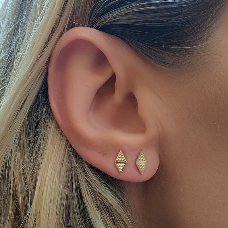 Gold Stud Earrings, 14k Gold Studs, Gold Studs, Geometric Studs ...