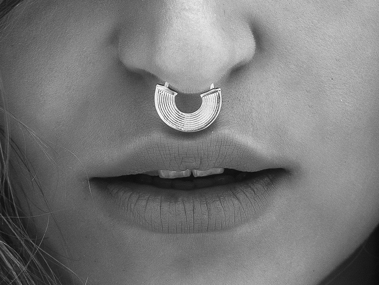 Silver Faux Septum Ring, Fake Septum Ring, Fake Nose Piercing, Sterling ...