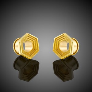 Hexagon Plugs, Gauges Earrings for Men, 4-12mm Ear Tunnels, Brass Ear ...