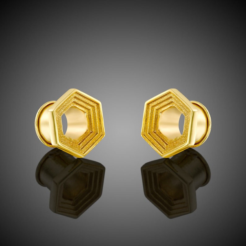 Hexagon Plugs, Gauges Earrings for Men, 4-12mm Ear Tunnels, Brass Ear ...