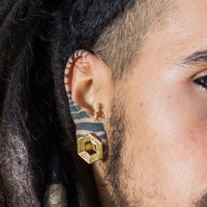 Hexagon Plugs, Gauges Earrings for Men, 4-12mm Ear Tunnels, Brass Ear ...