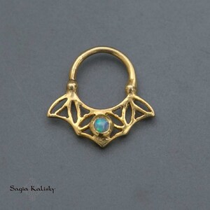 Septum Ring , Flower of Life , Septum Stone Ring Gold Plated on Silver ...
