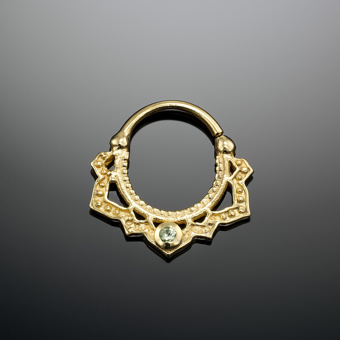 Gold Septum Ring , Lotus Flower Septum Ring, Garnet Stone Septum Ring ...