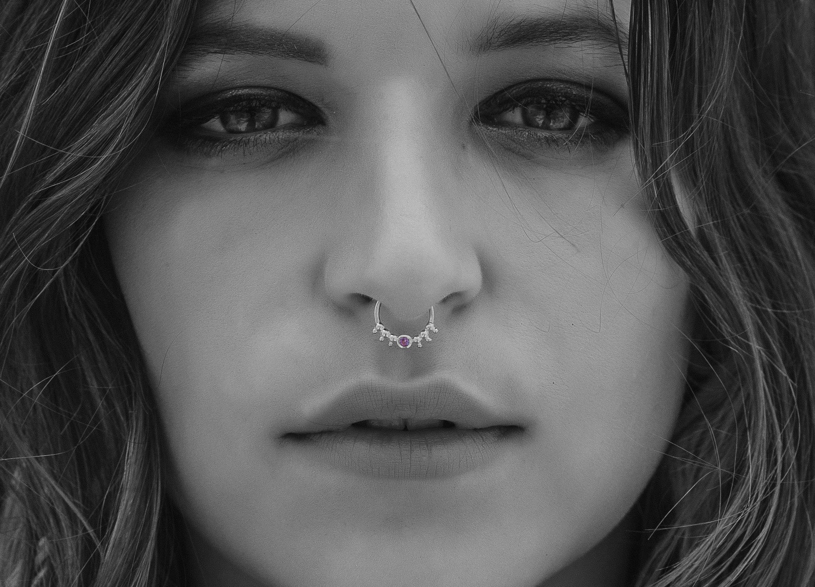 Gemstone Septum Ring, Silver/gold Plated/solid Gold Septum Ring, 16g ...
