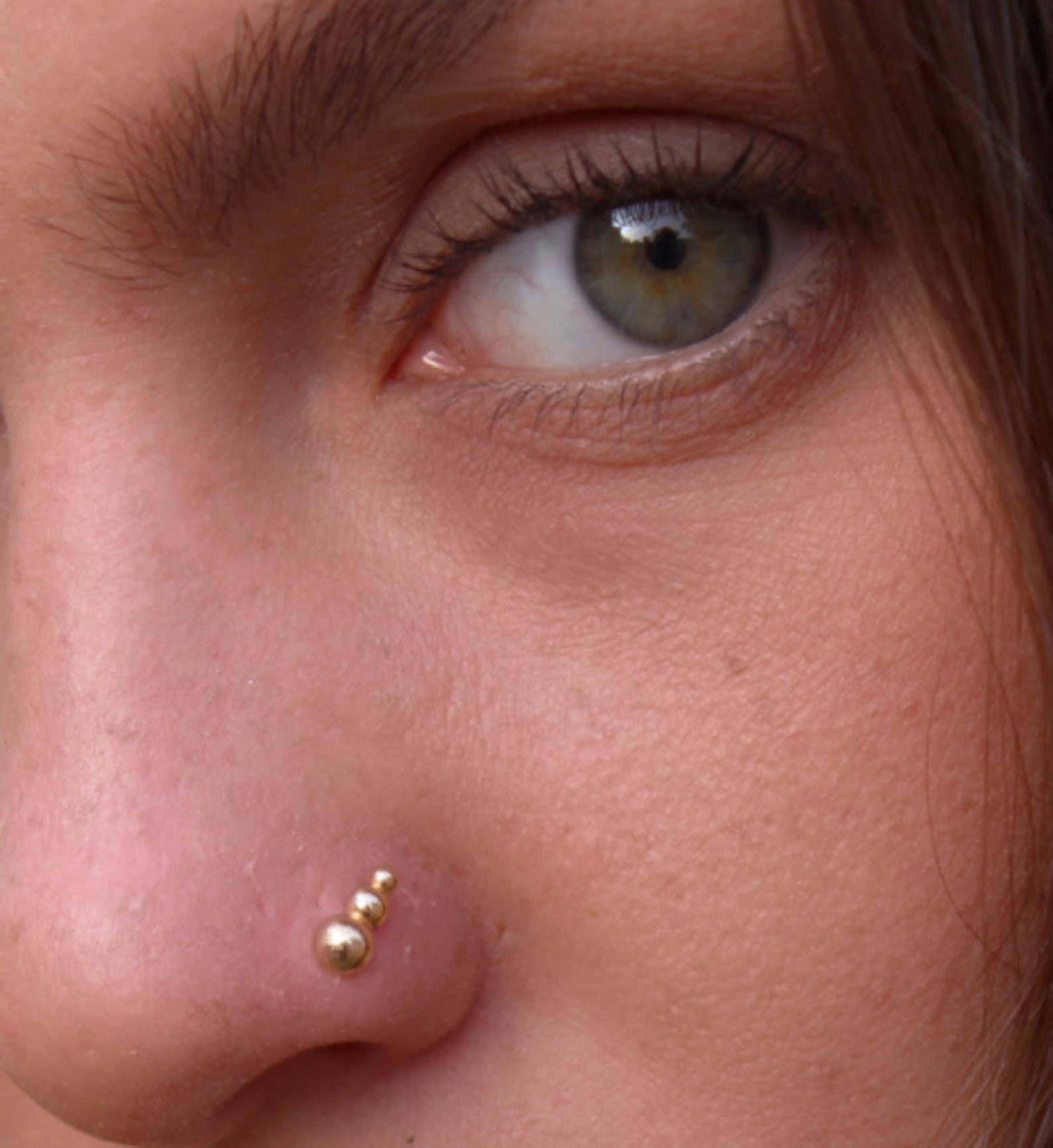 Three Dot Nose Stud 14k Solid Gold Nose Stud 22g Nose Stud | Etsy