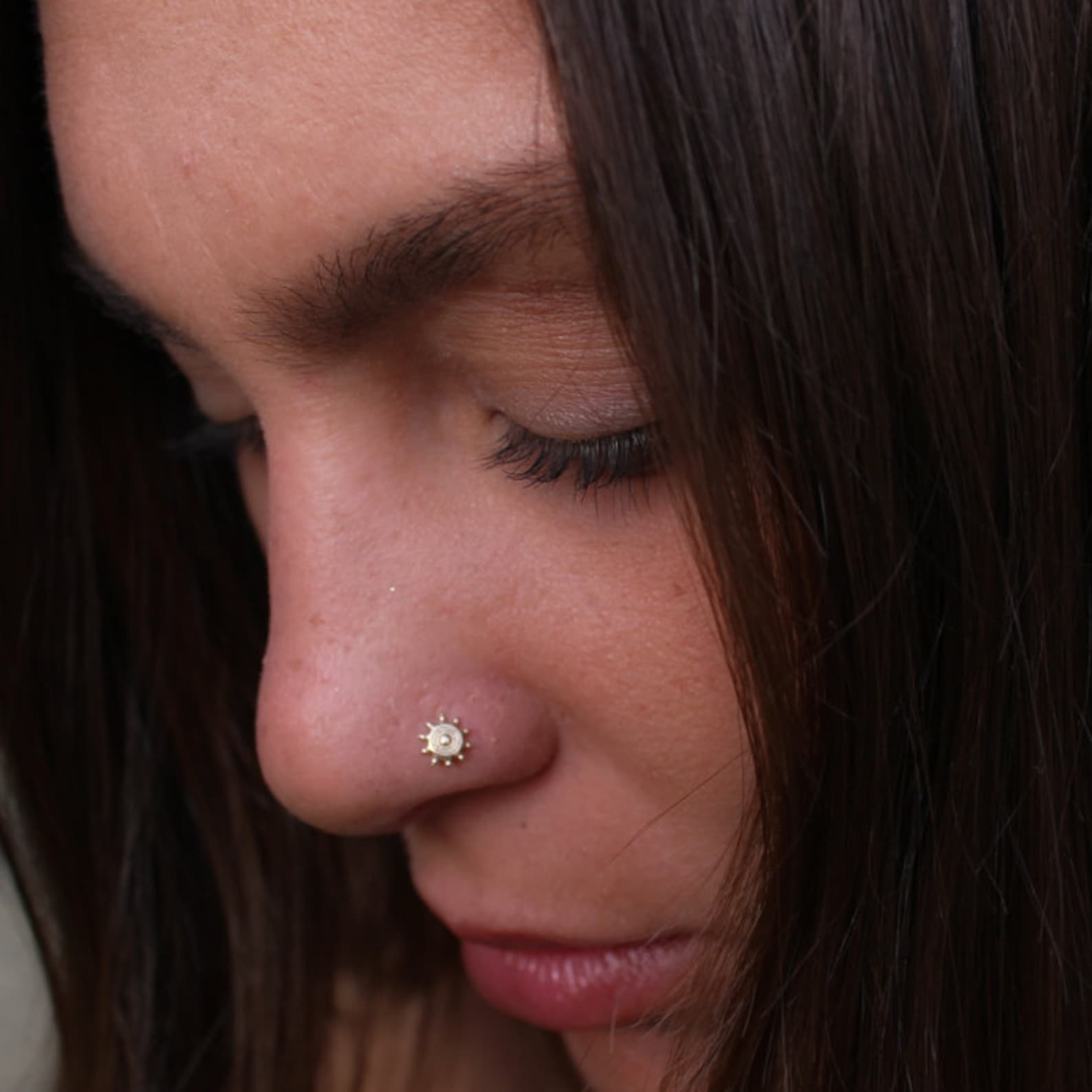 14k Gold Nose Stud, Indian Nose Stud, Nose Screw, Nose Piercing, Flower ...