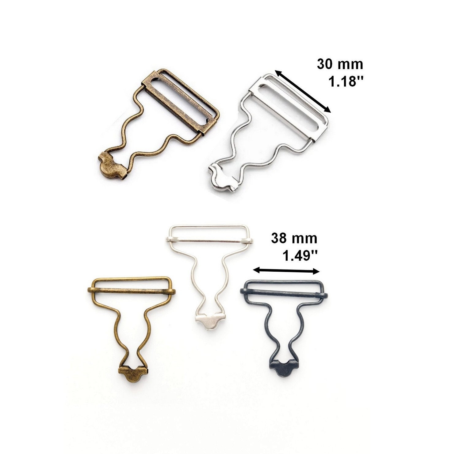 2 Dungaree Clips 30 and 38 Mm / Silver Metal Buckles for Suspenders ...