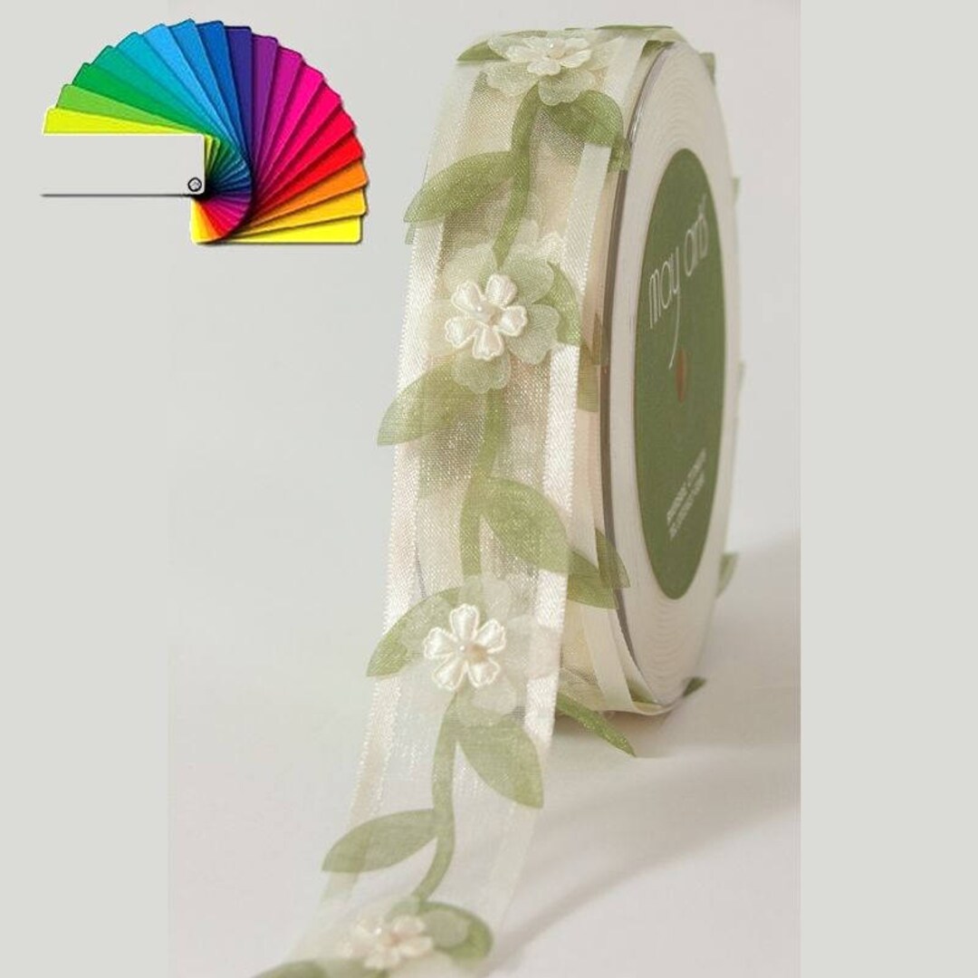 Organza Ribbon With Leaf Beads and Flowers / Organza Garland With ...
