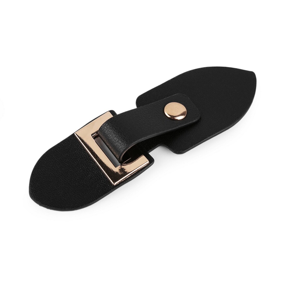 Tab With Buckle and Snap in Black and Gold Imitation Leather / Eco ...
