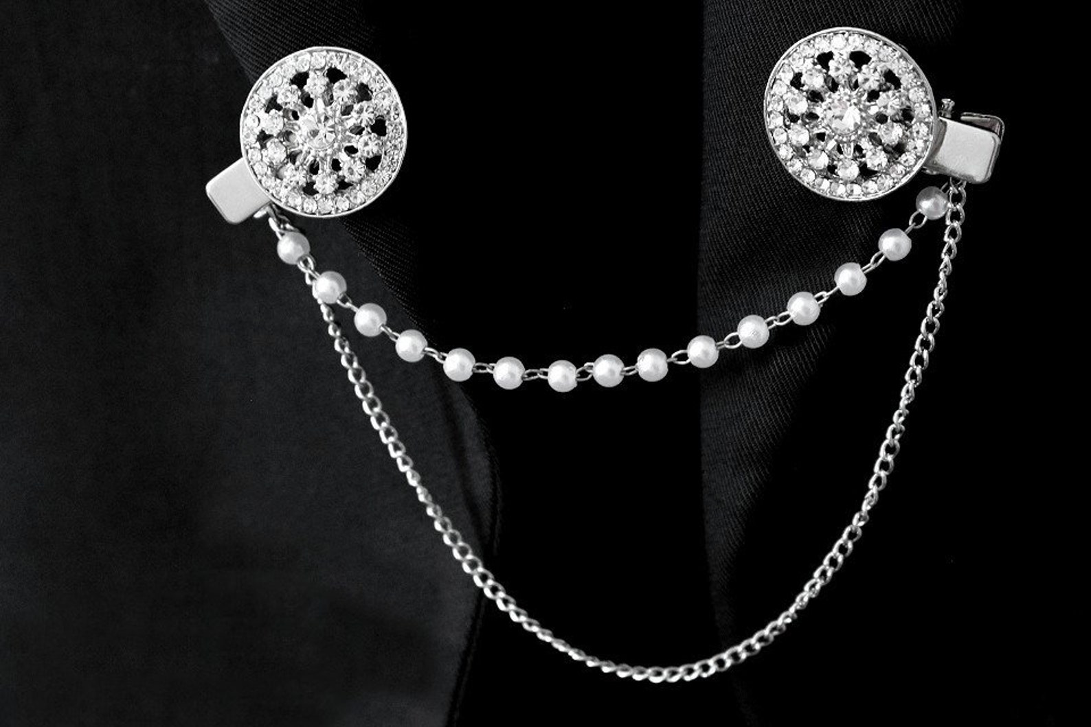 Double clip broche strass et perles / crochet boucle agrafe de - Etsy ...