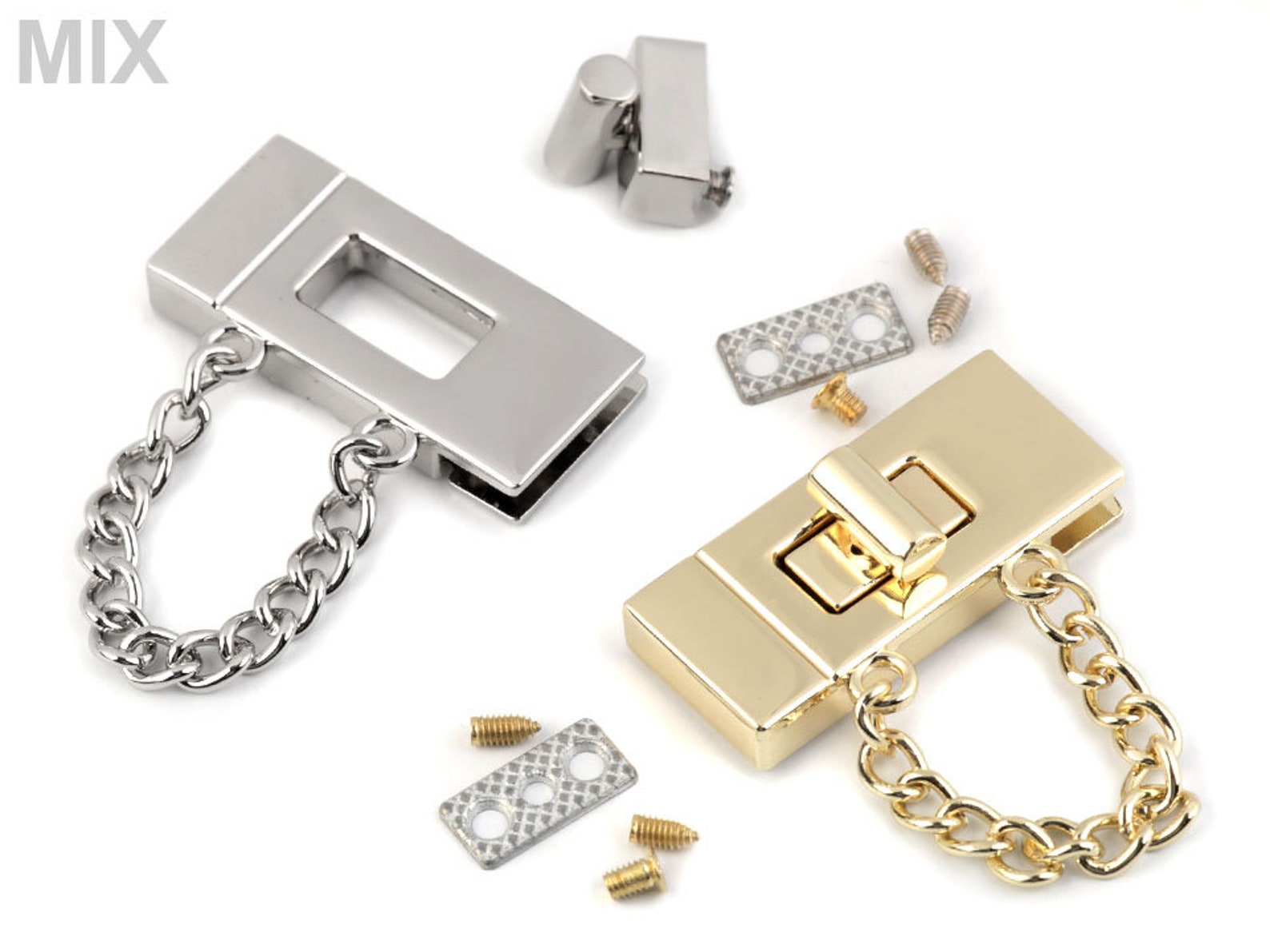 Metal Handbag Lock with chain 19x42mm / silver metal tuck lock | Etsy