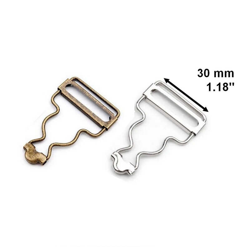 2 Dungaree Clips 30 and 38 Mm / Silver Metal Buckles for Suspenders ...