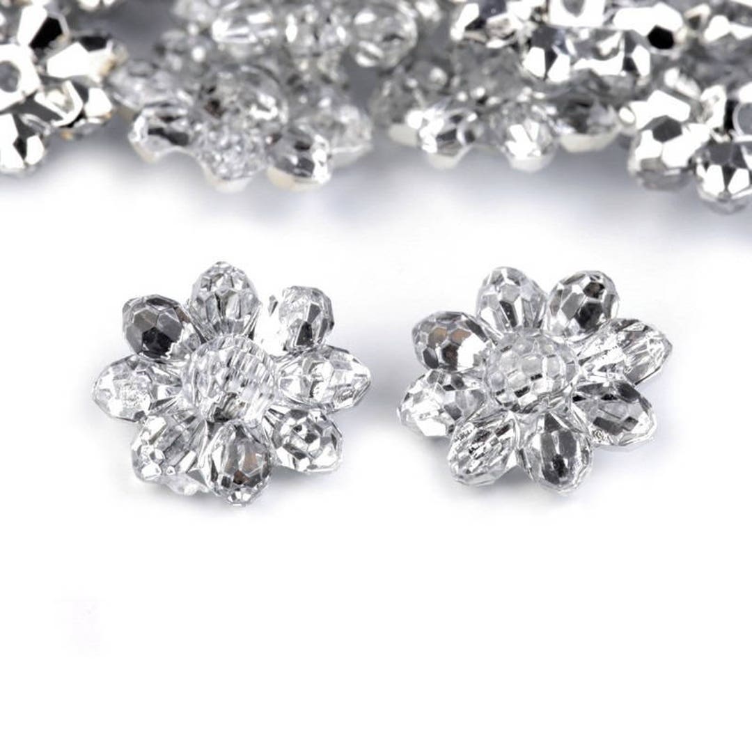 5 Faux Crystal Flower Buttons / 12-15mm / Clear Plastic Buttons, Flower ...