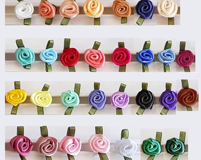 Mini Roses and Leaves in Satin Ribbon 12mm / Many Colors / Satin ...
