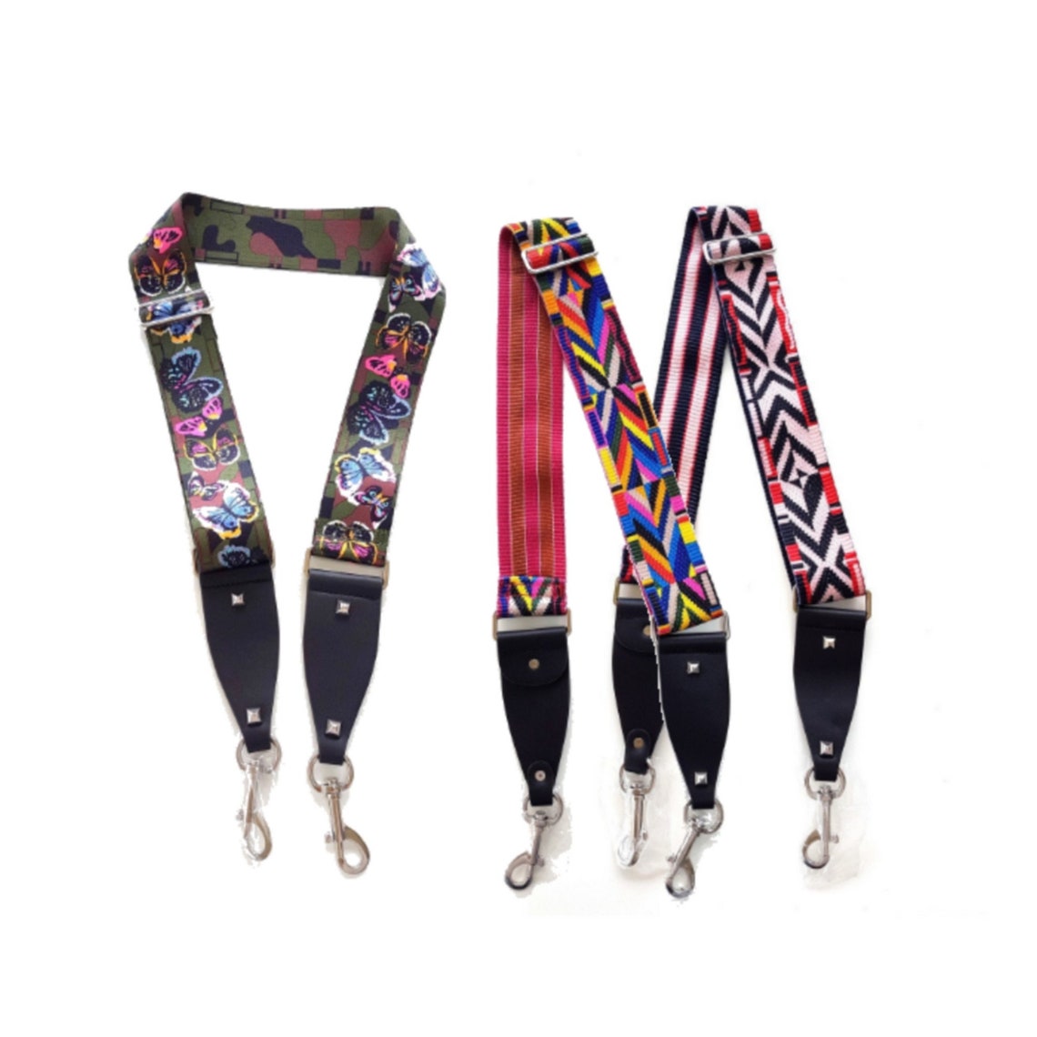 Shoulder Strap, Multicolored Cotton Bag Handle and Black Faux Leather ...