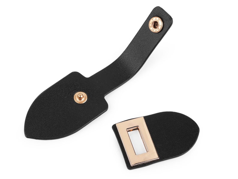 Tab With Buckle and Snap in Black and Gold Imitation Leather / Eco ...