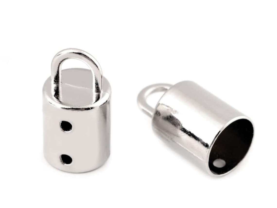 2 Metal Cord End Caps Ø14 Mm / Silver or Black / Cotton Rope Bag ...