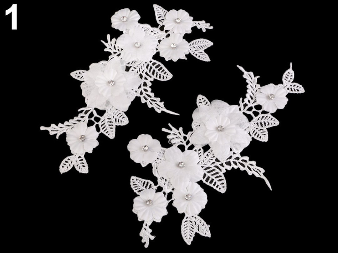 2 Lace Yoke Applique With Crystal Beaded Flowers / Many Colors / Beaded ...