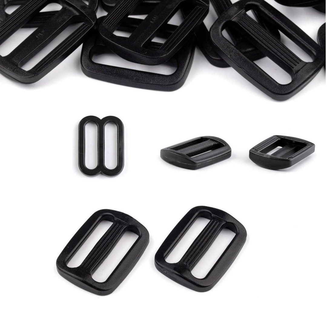 6 Tri Glide Buckles Adjustable Plastic Straps Black / 20-25-30-40mm ...