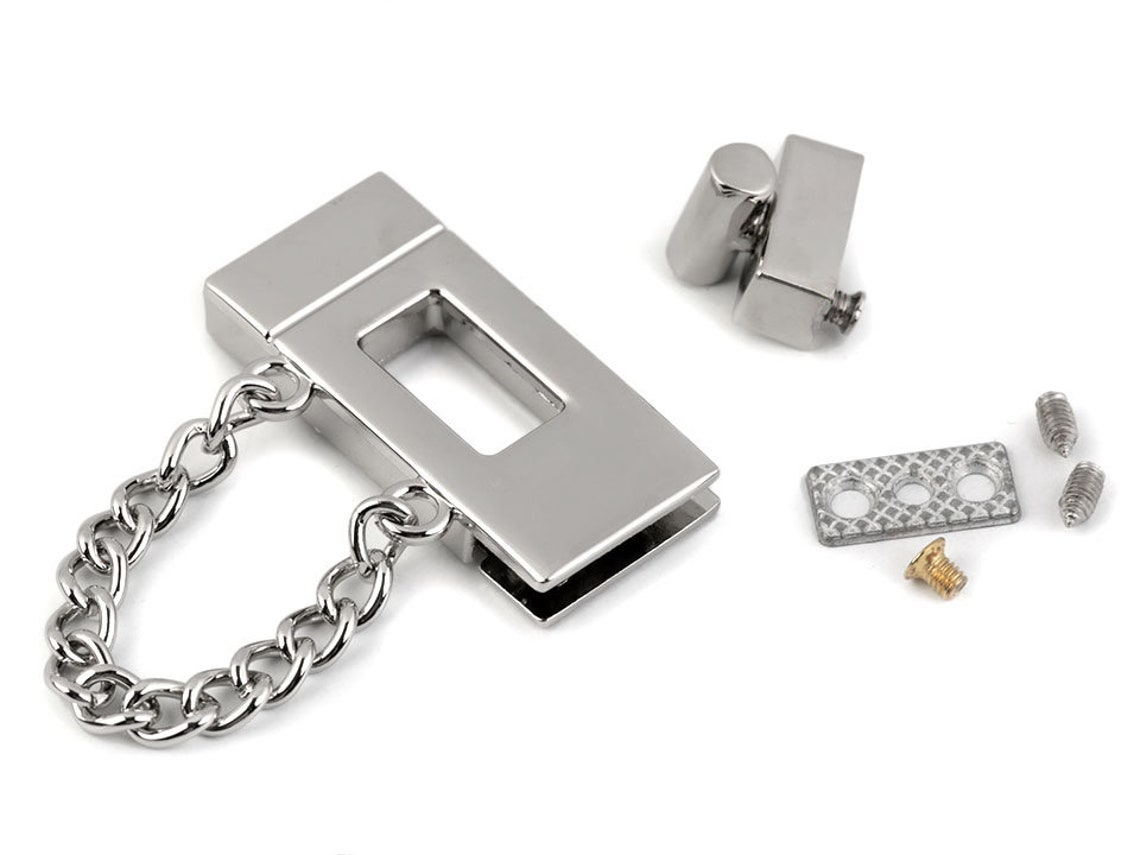 Metal Handbag Lock with chain 19x42mm / silver metal tuck lock | Etsy