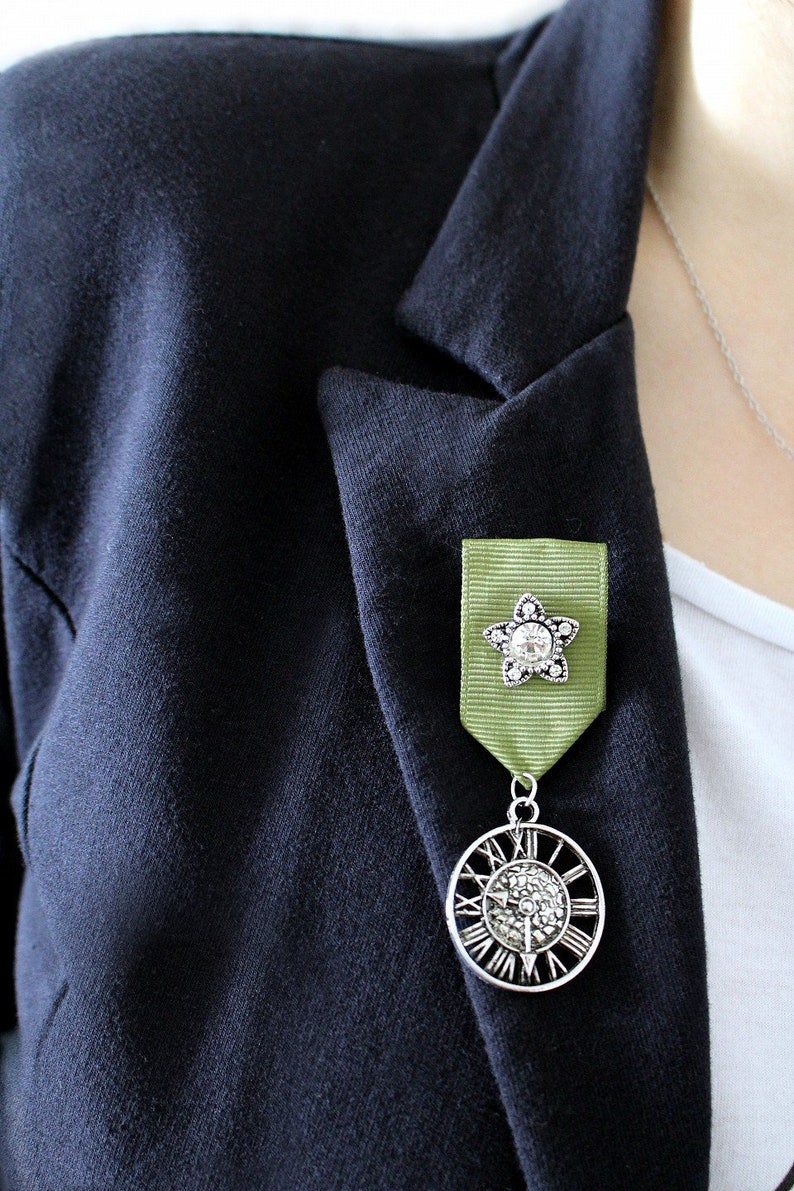Lapel Pin Brooch / Textile Brooch With Rhinestones / Military - Etsy