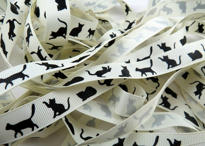3yd Cats Silhouette Ribbon 16mm /ribbon With Cats Animal - Etsy