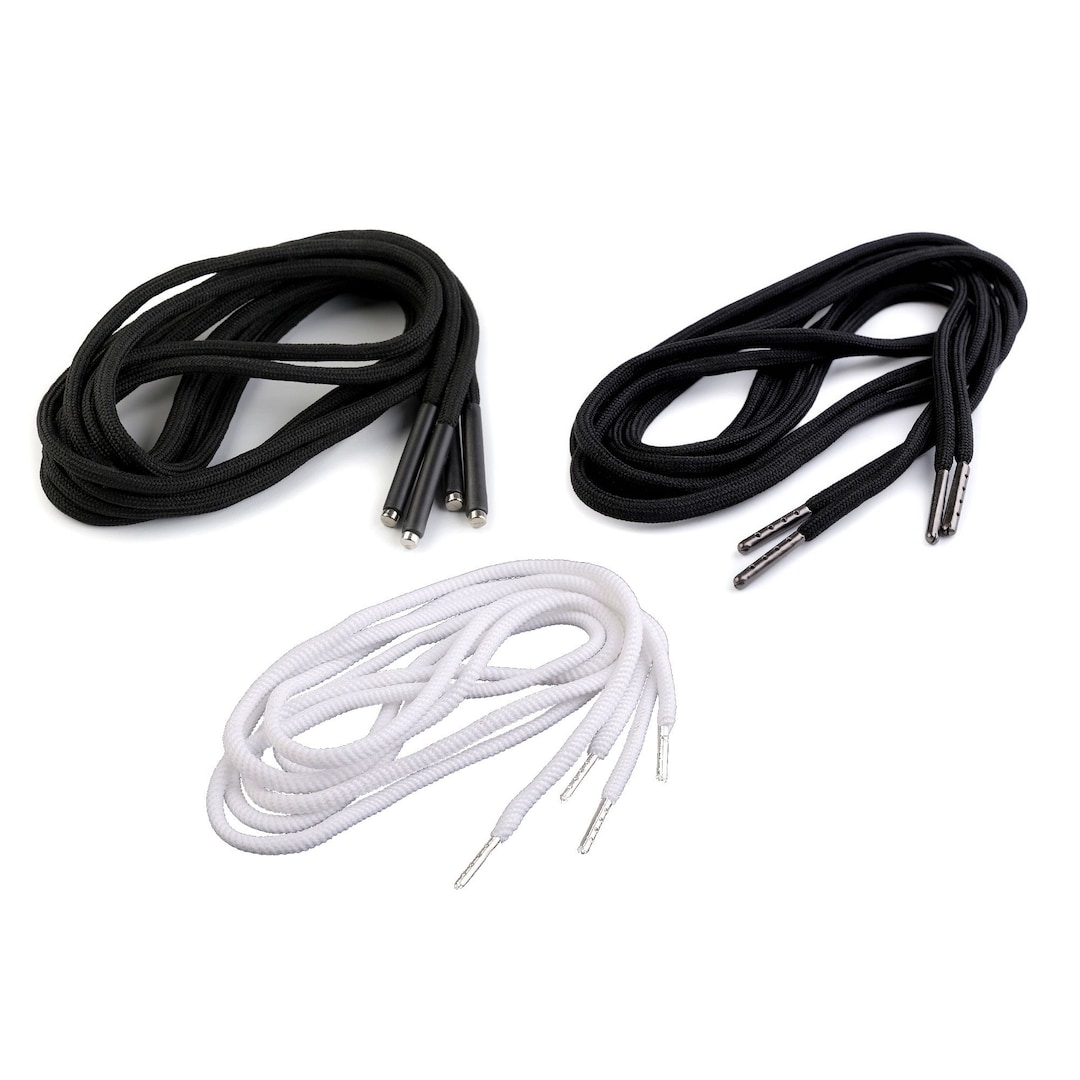4 Black Hoodie Strings 130/140 Cm With Tips / Shoe Laces With Ends ...