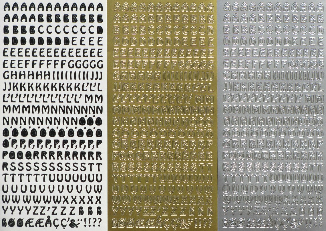 2 Stickers Alphabet Figures Metal 8mm / Silver Gold Black | Etsy