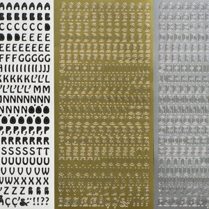 2 Stickers Alphabet Figures Metal 8mm / Silver, Gold, Black, Rainbow ...