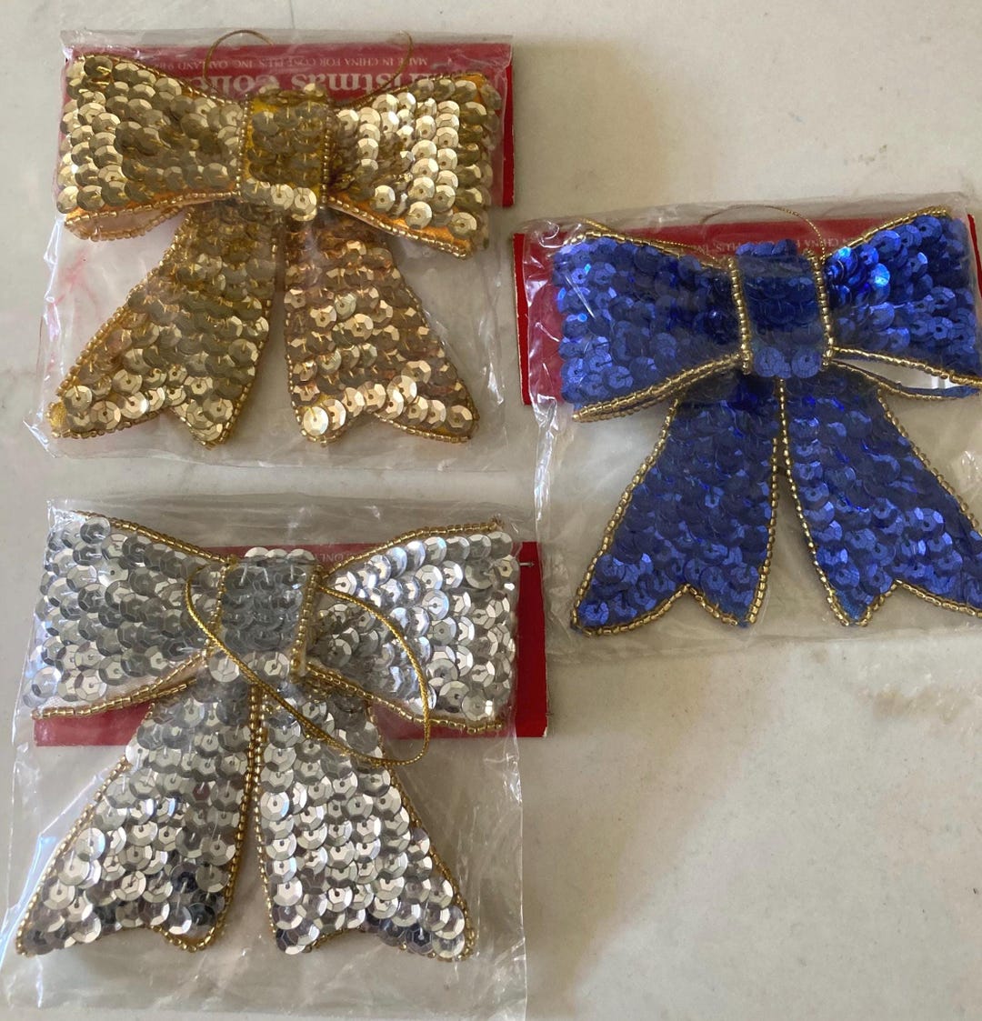 Sequin & Bead Bows, Gold Silver Blue Ornaments, Craft Embellishments - Etsy