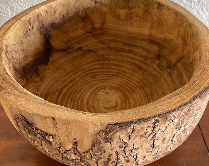 Rustic Live Edge Turned Wood Bowl With Distinctive Rings, Bark and Burn ...