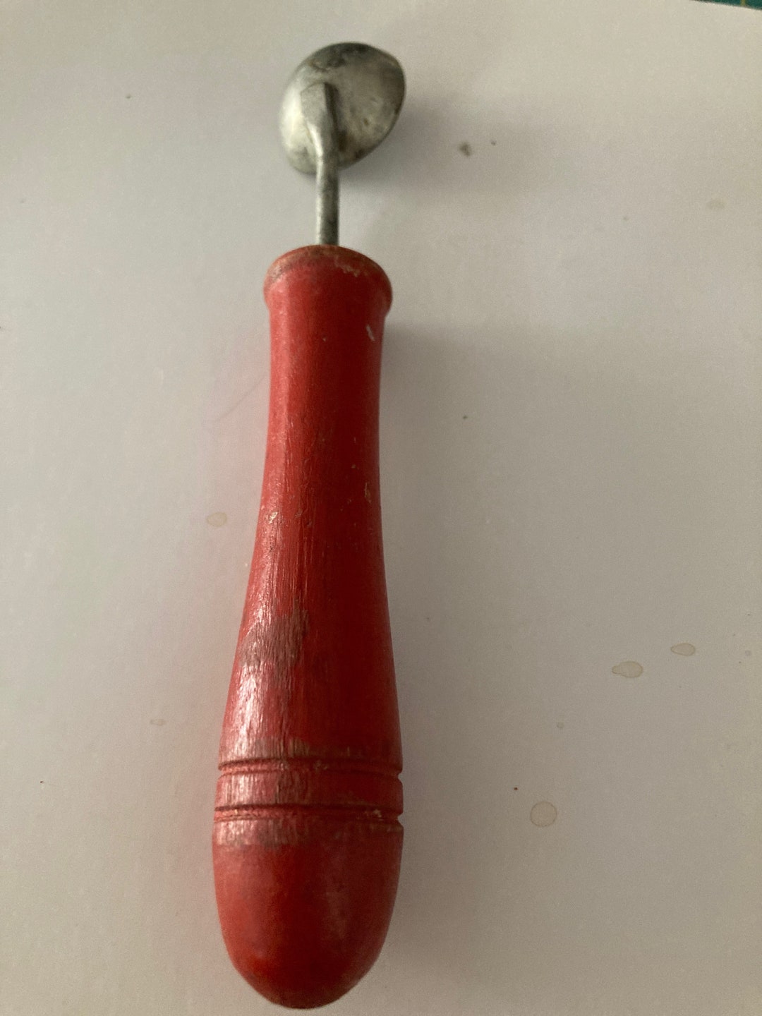 Vintage Red Wood Handle Melon or Butter Baller Farmhouse Kitchen Tool ...
