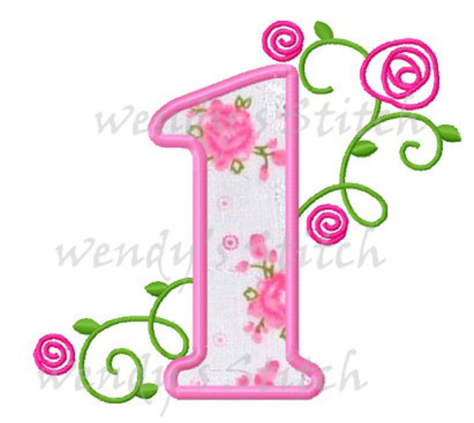 Rose Flower Applique Number One Machine Embroidery Design Instant ...