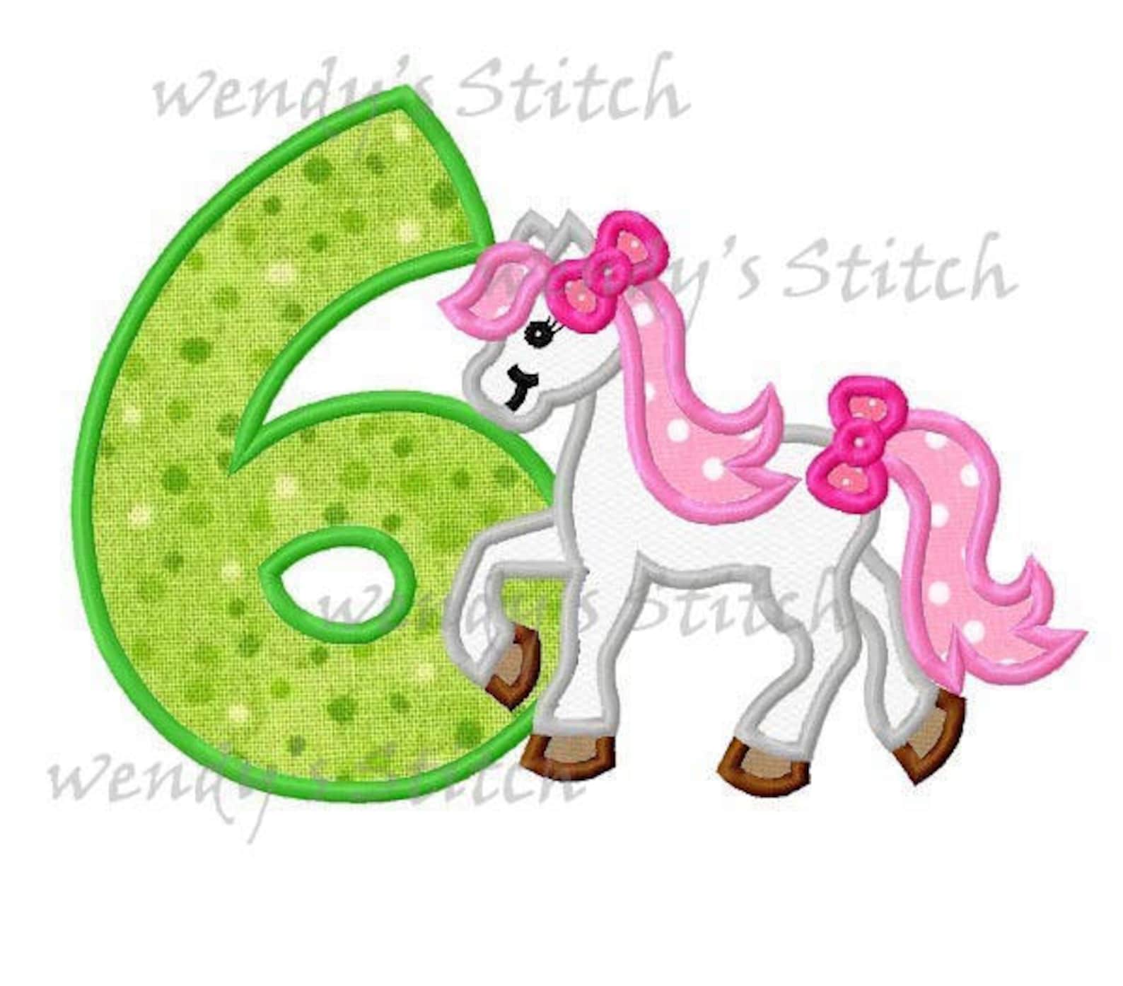 Girly Pony Horse Birthday Applique Number 6 Machine Embroidery - Etsy