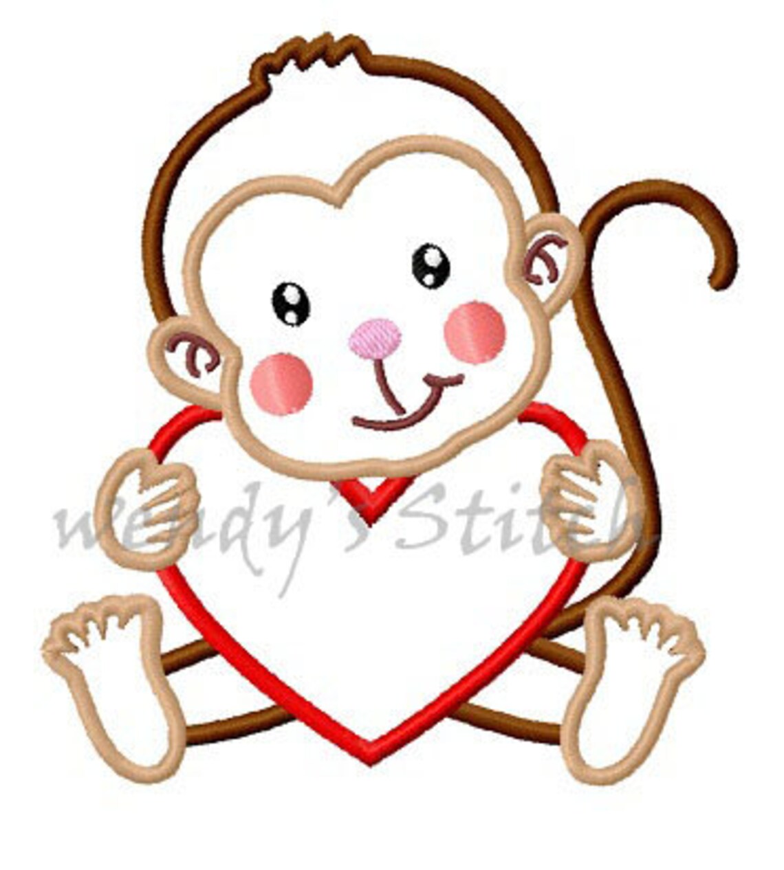 Valentine Love Monkey Applique Machine Embroidery Design | Etsy
