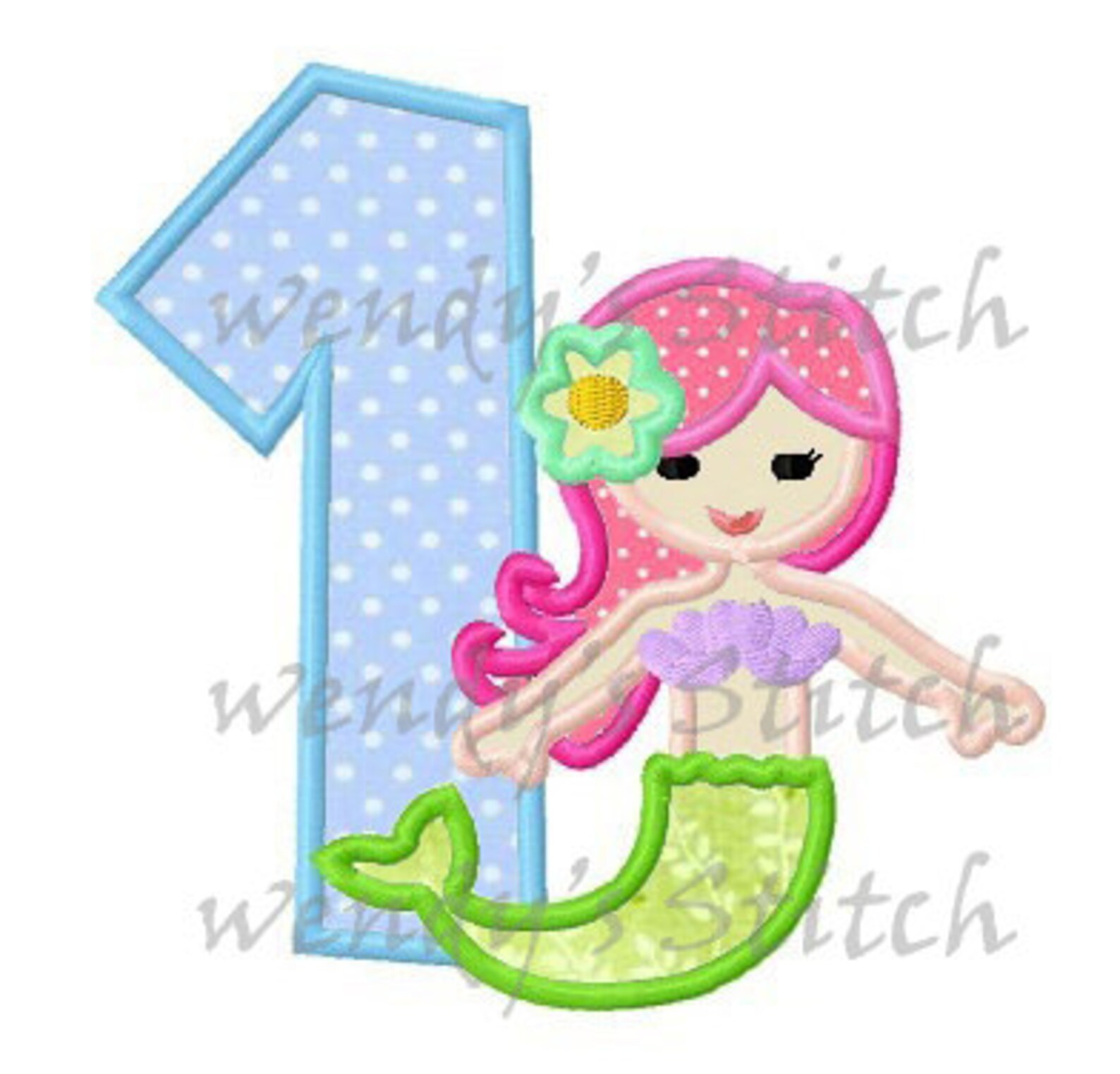 Mermaid Applique Birthday Number 1 Machine Embroidery Design | Etsy