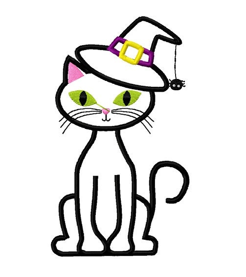 Halloween Black Cat Witch Hat Spider Applique Machine - Etsy