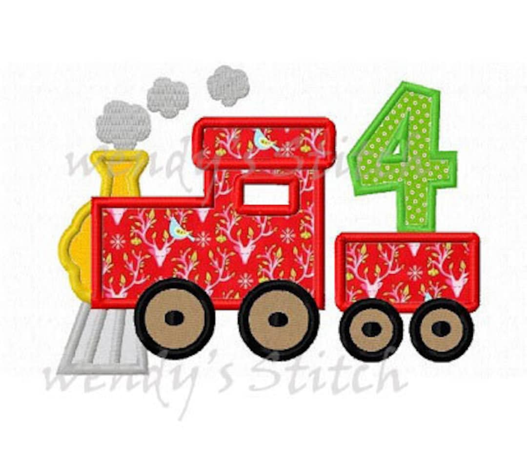 Train Birthday Number 4 Applique Machine Embroidery Design - Etsy
