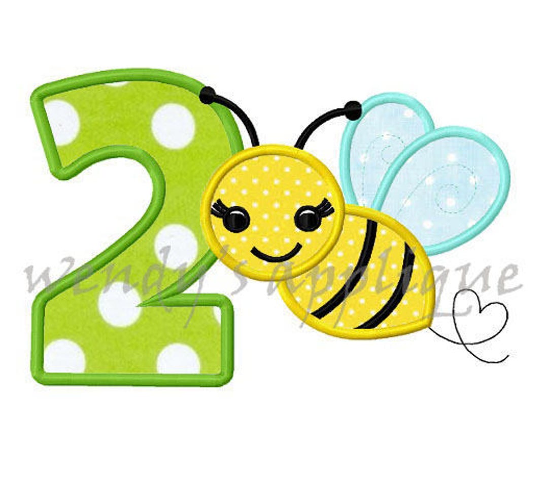 Bumble Bee Birthday Number 2 Machine Embroidery Applique Design Instant ...